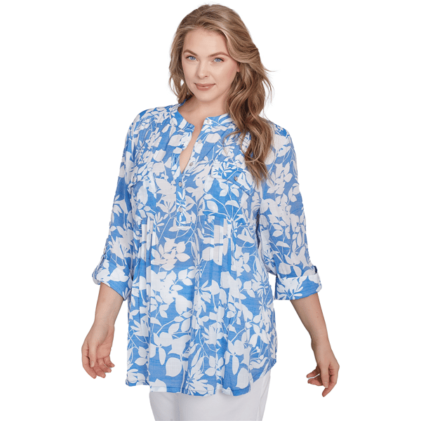Plus Size Ruby Rd. Tinted Tides Monotone Tropical Leaf Blouse - Boscov's