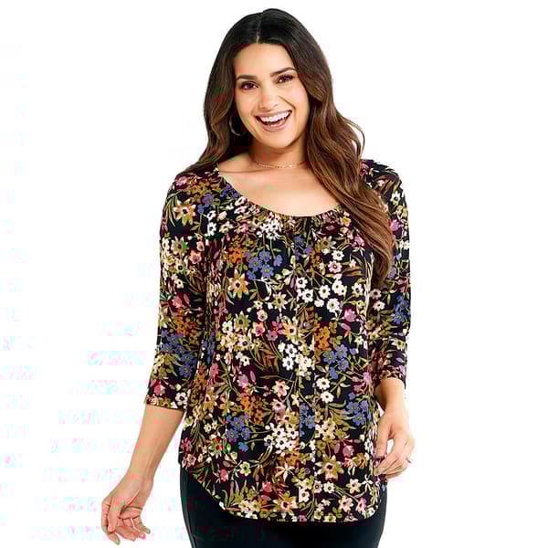 Plus Size Zac & Rachel 3/4 Sleeve Floral Button Down Blouse - Boscov's