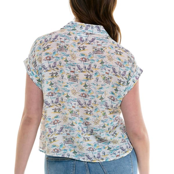 Womens Zac & Rachel Short Sleeve Summer Beach Scene Button Down - Boscov's