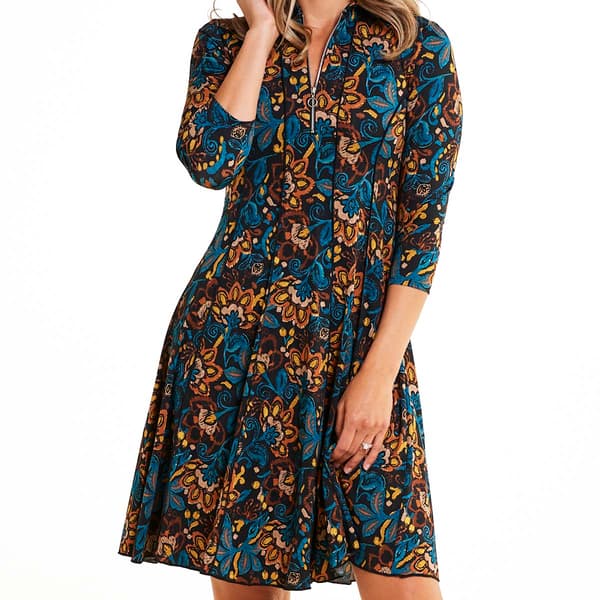 Womens Sami & Jo Long Sleeve Scroll Half Zip Neck A-Line Dress - Boscov's