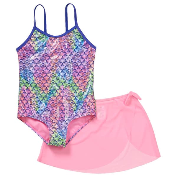 Girls (4-6x) Limited Too Foil Seashell One Piece Swimsuit w/Skirt ...