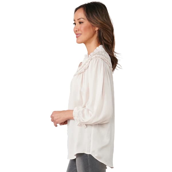 Womens Democracy 3/4 Sleeve Ruffle Edge Neck Casual Button Down - Boscov's