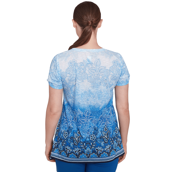 Womens Ruby Rd. Tinted Tides Crystal Ombre Cold Shoulder Tee - Boscov's