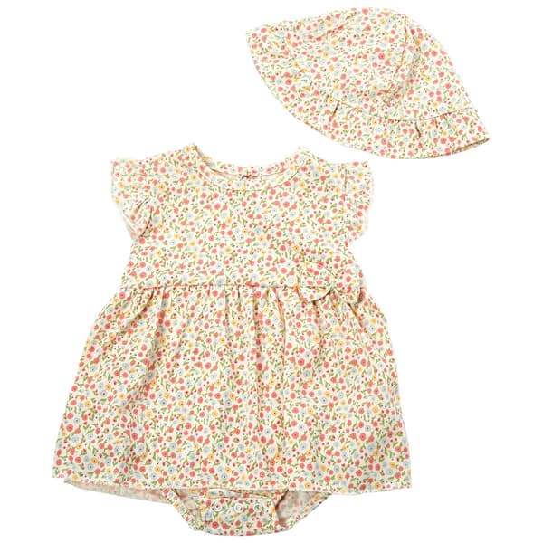 Baby Girl (NB-9M) René Rofé® Floral Bodysuit Sundress w/ Hat - Boscov's