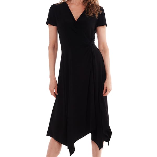 Womens Perceptions Short Sleeve Side Knot Solid Wrap Dress - Boscov's