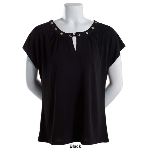 Petite Notations Short Sleeve Solid Basic Shell Blouse - Boscov's