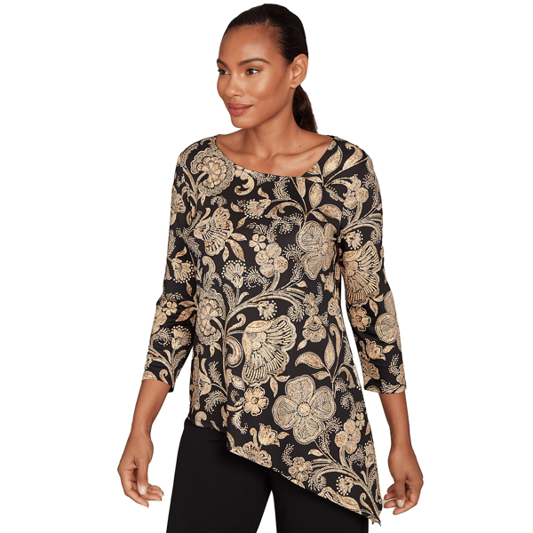 Womens Ruby Rd. Red Allure Gold Foil Shimmer Floral Blouse - Boscov's