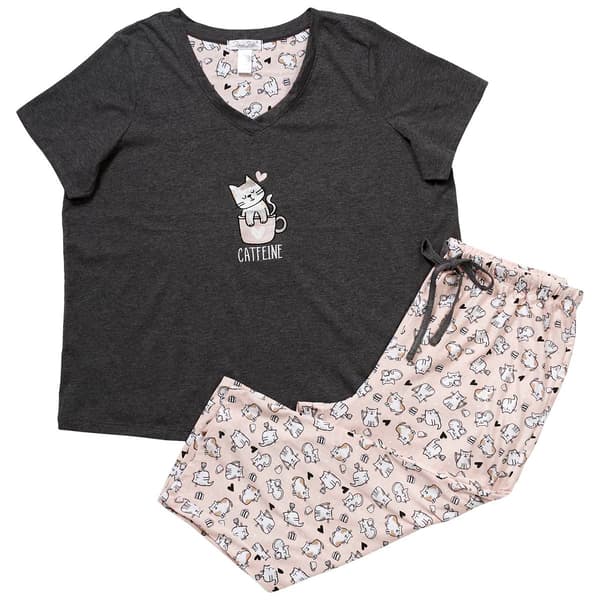 Plus Size Rene Rofe Catfeine Embroidered Capri Pajama Set - Boscov's