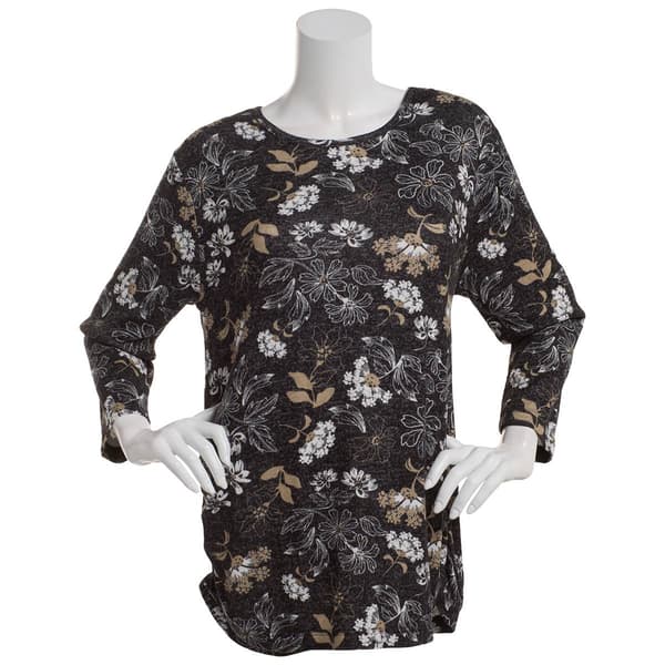 Plus Size Bonnie Evans 3/4 Sleeve Outline Floral Side Ruched Tee - Boscov's