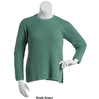 Petite Hasting & Smith Raglan Crew Neck Solid Shaker Sweater - Boscov's
