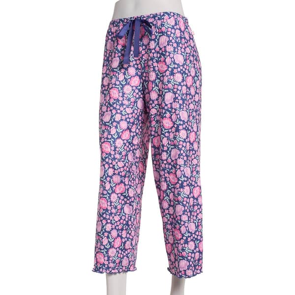 Petite Jessica Simpson Ribbed Floral Capri Pajama Pants - Navy - Boscov's