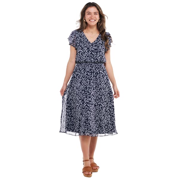Petite MSK Floral Short Sleeve V-Neck Midi Dress - Boscov's