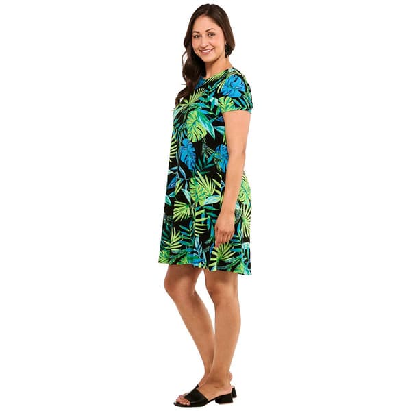 Plus Size Harlow & Rose Short Sleeve Tropical leaf Swing Dress - Boscov's