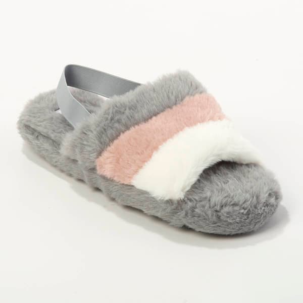 Womens Capelli New York Striped Faux fur Backstrap Slippers - Boscov's