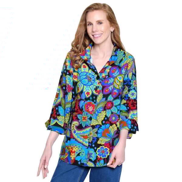 Petite Ali Miles Paisley Inverted Pleat Back Button Blouse - Boscov's