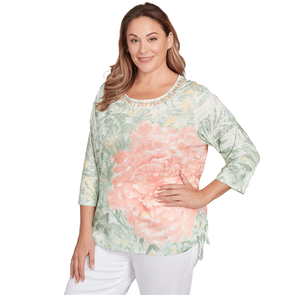 Plus Size Ruby Rd. Tropical Oasis Floral Bloom Watercolor Tee - Boscov's