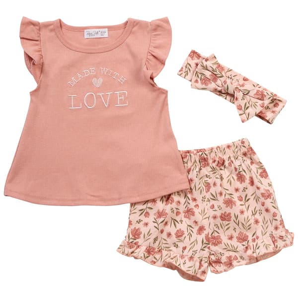 Baby Girl (12-24M) René Rofé® 3pc. Love Rib Top & Shorts Set - Boscov's