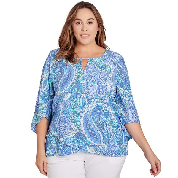 Plus Size Ruby Rd. Bali Blue Turkish Paisley 3/4 Sleeve Blouse - Boscov's