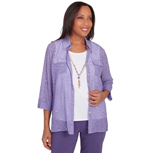 Womens Alfred Dunner Charm School Embossed Floral 2Fer Blouse - Boscov's