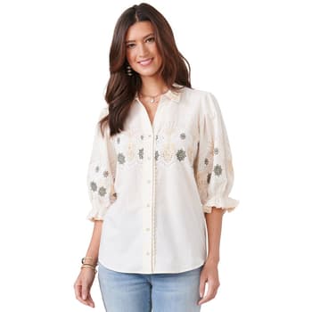 Womens Democracy Elbow Bonnet Sleeve Embroidered Eyelet Blouse - Boscov's