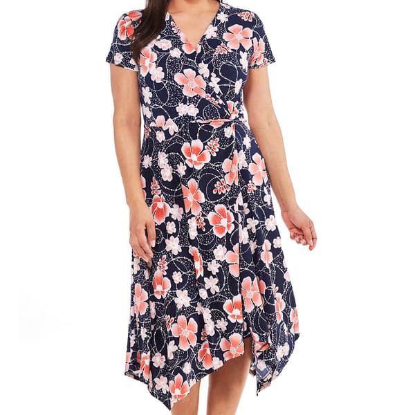 Womens Perceptions Short Sleeve Floral Side Knot Wrap Dress - Boscov's