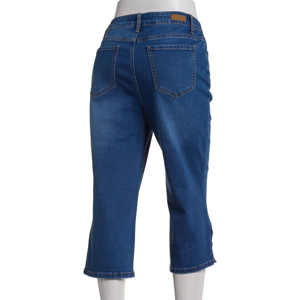 Plus Size Bleu Denim Triple Button Hem Denim Capris - Boscov's