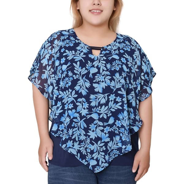 Plus Size NY Collection Split Neck Floral Poncho Tank Top - Boscov's