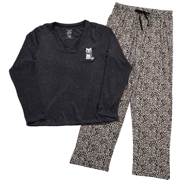 Womens René Rofé Leopard Pajama Set w/Cat - Boscov's