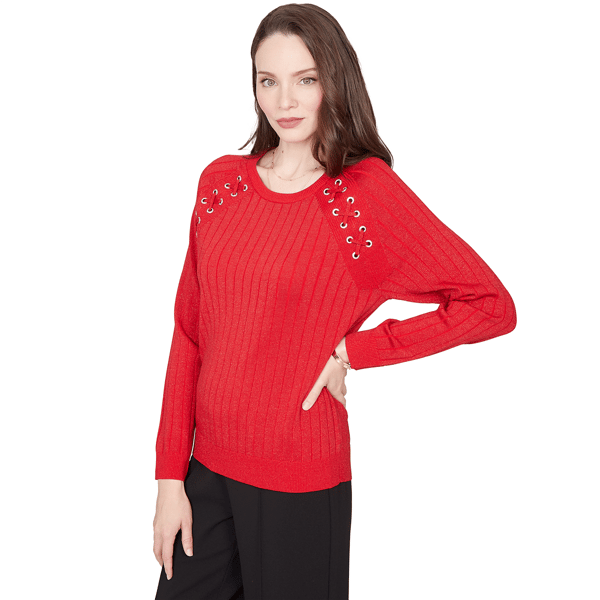 Womens Emaline Holiday Items Long Sleeve Ribbed Sweater - Boscov's