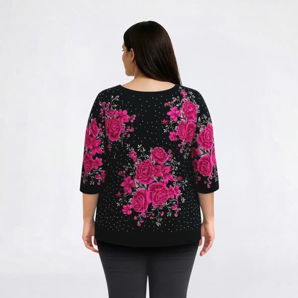 Plus Size Emily Daniels 3/4 Sleeve Rhinestone Yoke Floral Sweater ...