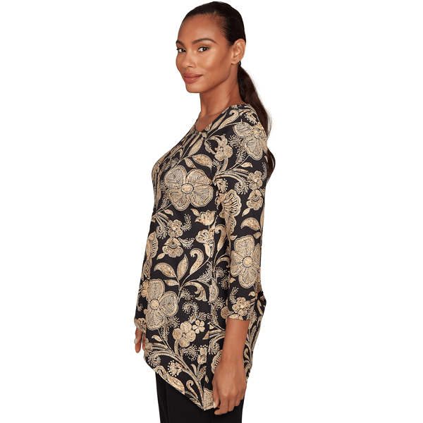 Womens Ruby Rd. Red Allure Gold Foil Shimmer Floral Blouse - Boscov's
