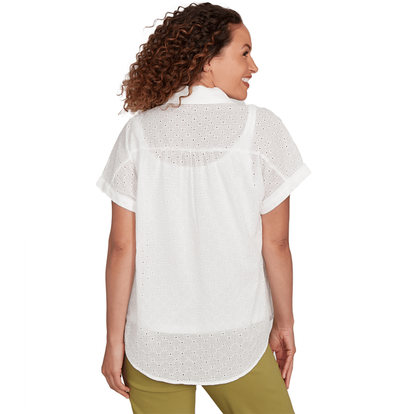 Petite Hearts of Palm Peachy Keen Eyelet Pull Over Blouse - Boscov's