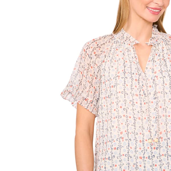 Womens Cece Short Sleeve Floral Vine Ruffle Neck Blouse - Boscov's