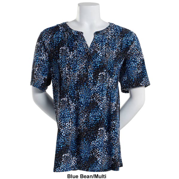 Petite Napa Valley Short Sleeve Geometric Pleat Knit Henley - Boscov's