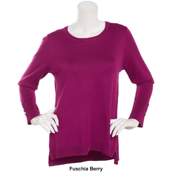 Plus Size Retrology Crew Neck Button Sleeve Side Slit Sweater - Boscov's