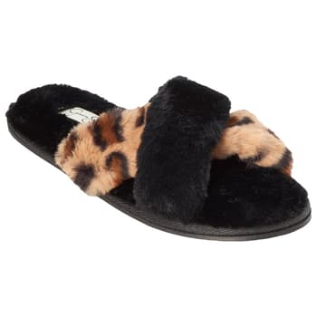 Womens Jessica Simpson Plush Cross Slide Leopard Slippers - Boscov's