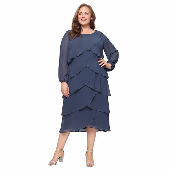 Plus Size SLNY Long Sleeve Tier Beaded Trim Midi Dress - Boscov's