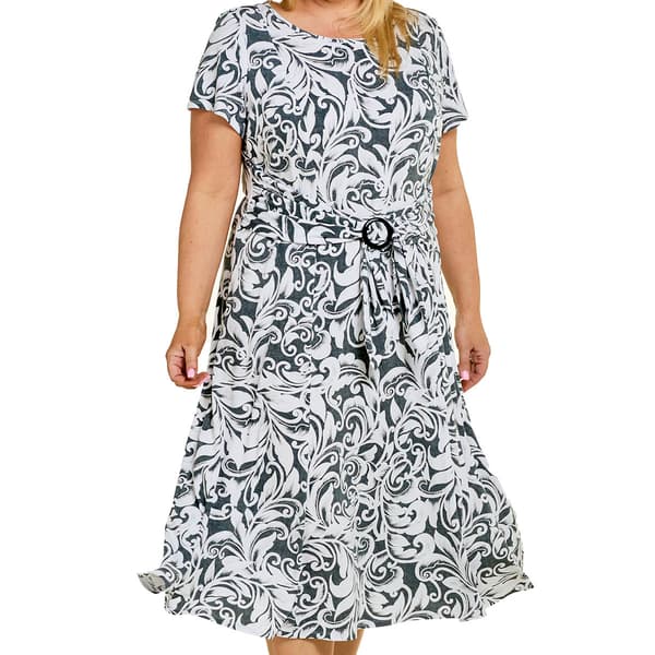 Plus Size Perceptions Short Sleeve Scroll Side Tie Midi Dress - Boscov's