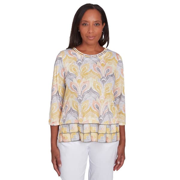 Womens Alfred Dunner Dress Code Crew Neck Geometric Tee - Boscov's