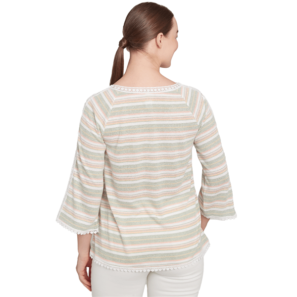 Womens Ruby Rd. Tropical Oasis V-Neck Stripe Lace Knit Blouse - Boscov's
