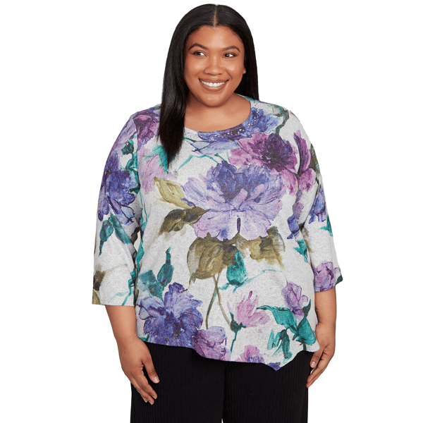 Plus Size Alfred Dunner Lake Champlain Asymmetrical Floral Blouse ...