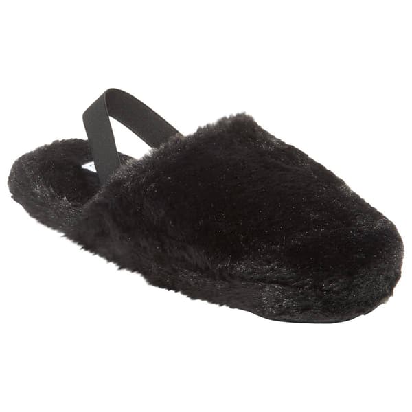 Womens Capelli New York Solid Black Faux Fur Slippers w/ Backstrap ...