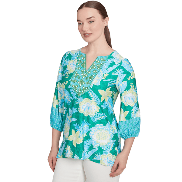 Womens Ruby Rd. Paradise Cove Embellished Floral Blouse - Boscov's