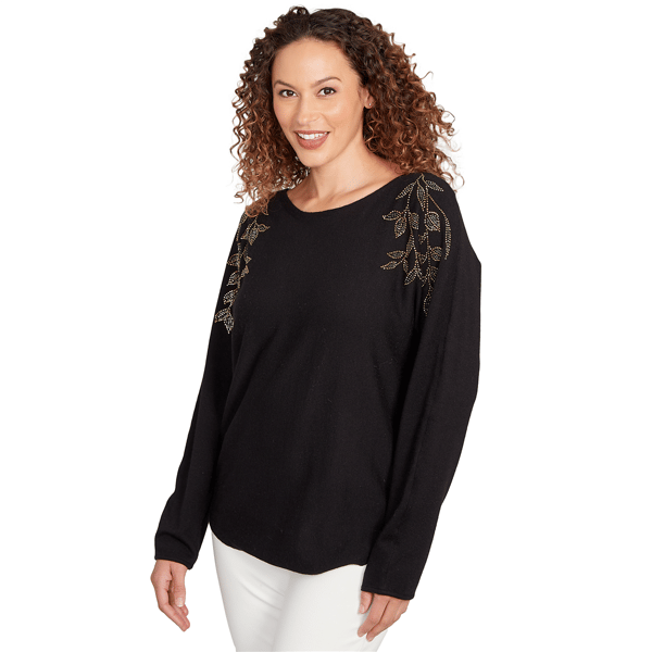 Womens Emaline Holiday Items Rhinestone Embellished Leaf Sweater - Boscov's