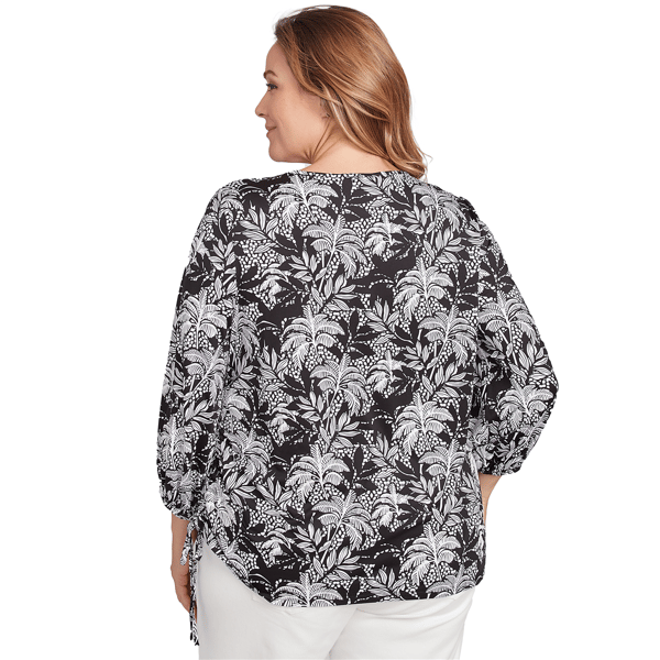 Plus Size Ruby Rd. Bali Bliss Monotone Palms Side Ruch Blouse - Boscov's