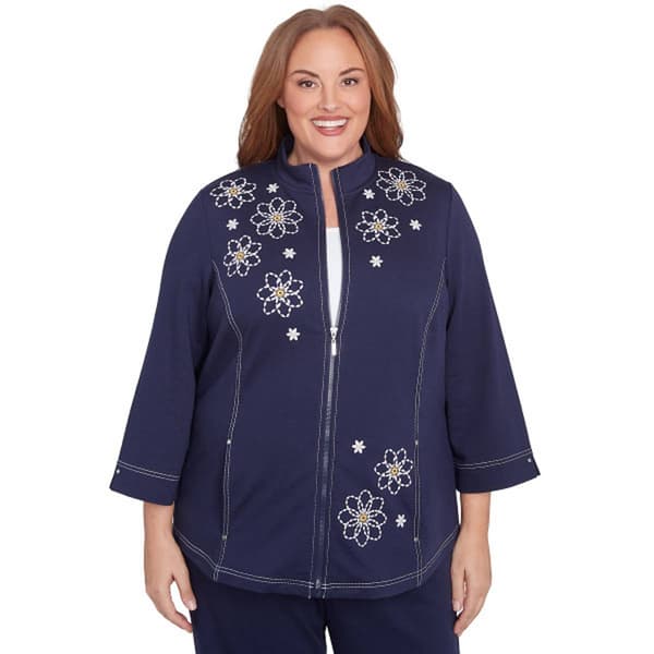 Plus Size Alfred Dunner Block Island 3/4 Sleeve Daisies Jacket - Boscov's