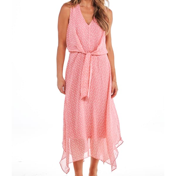 Womens Robbie Bee Sleeveless V Neck Pattern Tie Waist Midi Dress Boscovs