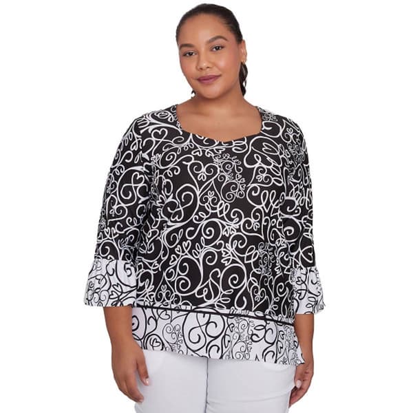 Plus Size Ruby Rd. Monochrome Moment Whirlwind Heart Blouse - Boscov's