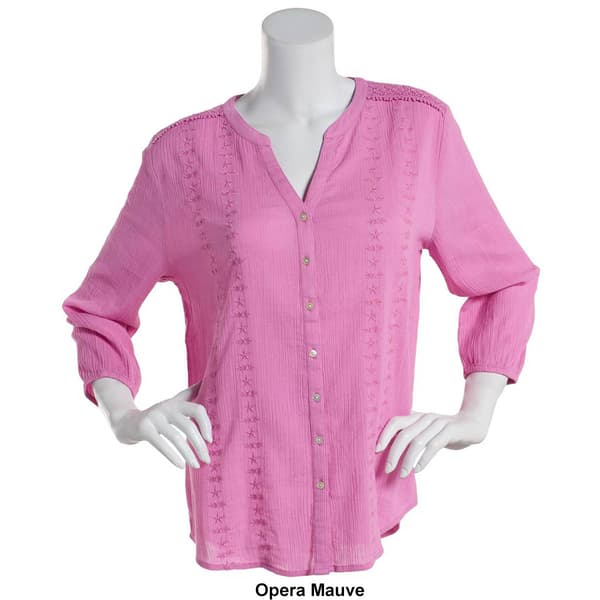 Petite Preswick & Moore 3/4 Sleeve Embroidered Gauze Blouse - Boscov's