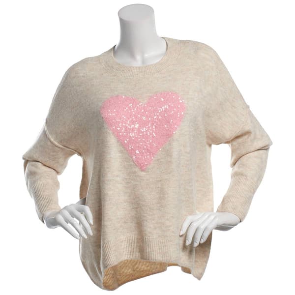 Womens Sam & Jess Long Dolman Sleeve Sequin Heart Sweater - Boscov's
